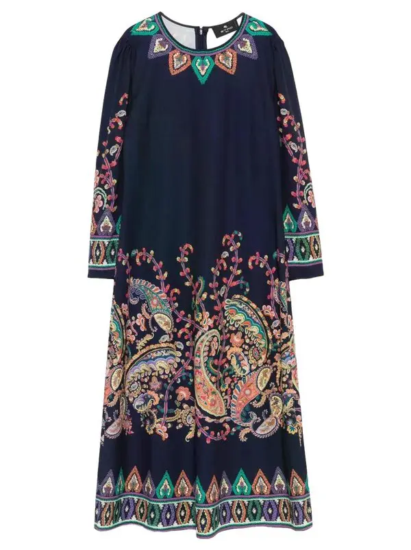 Etro Paisley Print Midi Dress - Blue