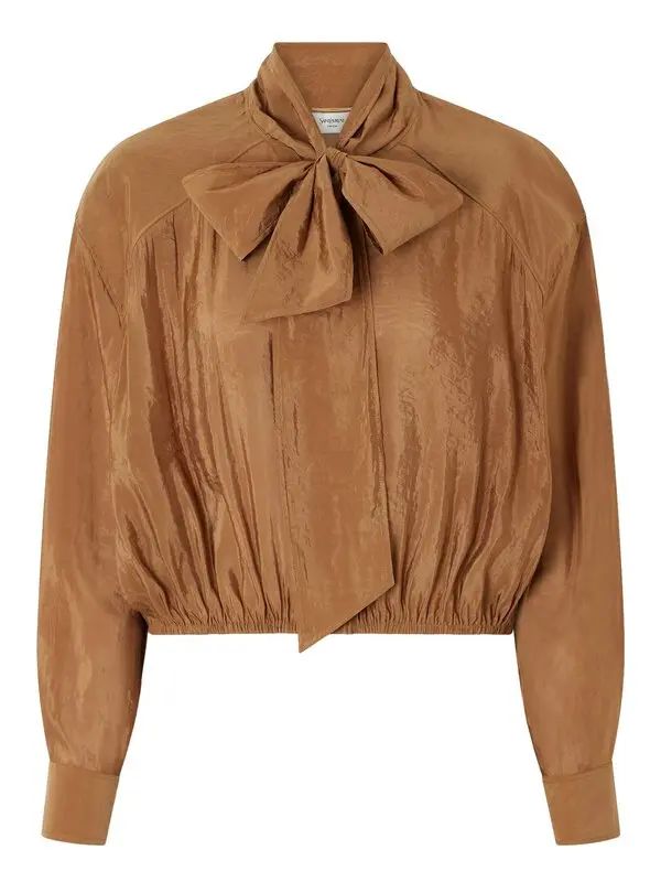Saint Laurent Pussy-bow Taffeta Shirt - Brown