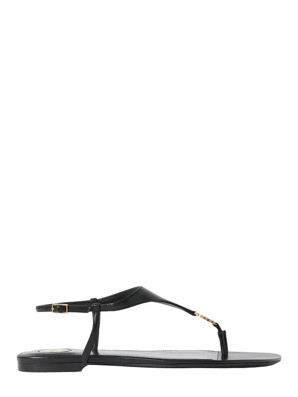 Saint Laurent Cassandra Leather Slingback Sandals - Black