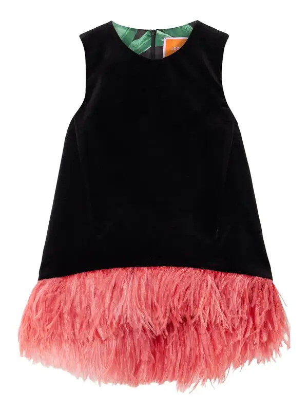 La DoubleJ La Scala Feather-trimmed Cotton-velvet Top - Black