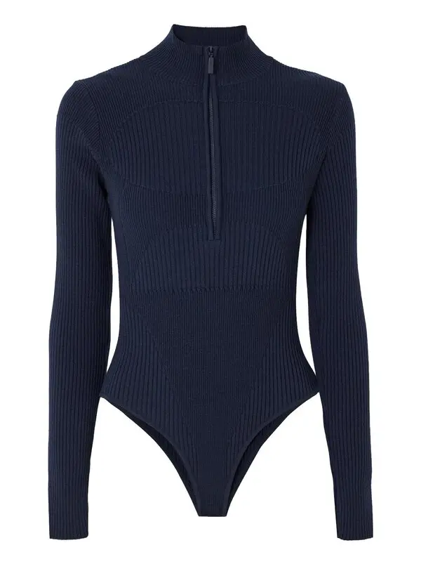 Cordova Butte Ribbed Merino-wool Turtleneck Bodysuit - Blue