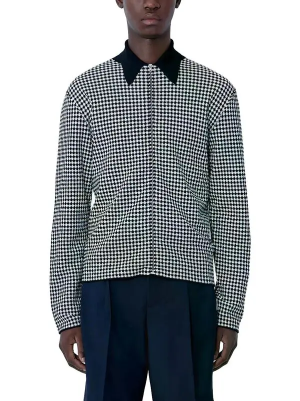 JIL SANDER Houndstooth Zip-up Polo Shirt - White