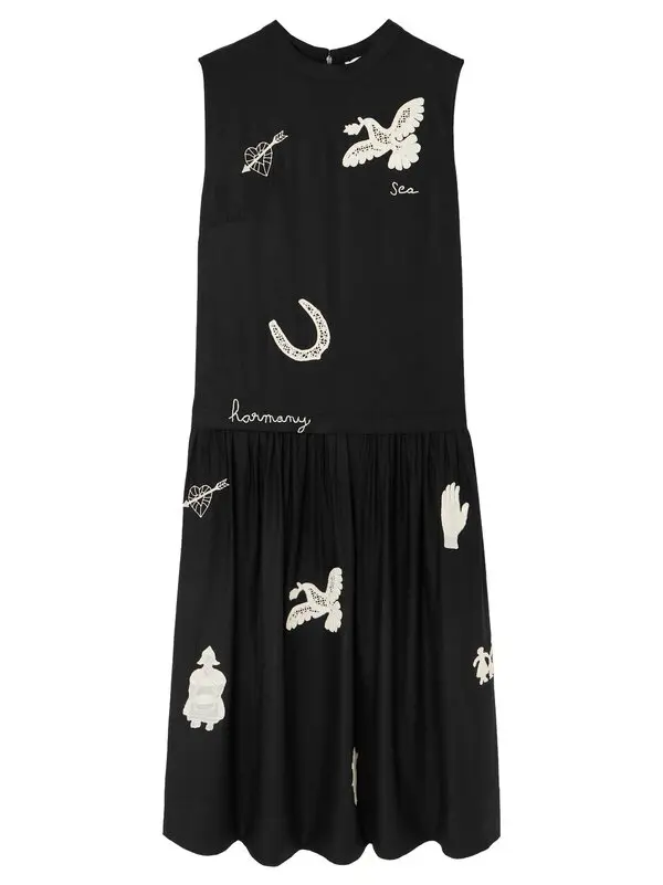 Sea Ellison Embroidered Twill Midi Dress - Black