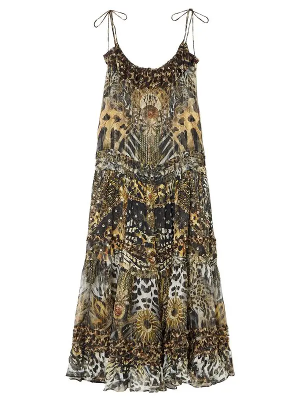 Camilla Ruffled Tiered Leopard-print Embellished Fil Coupé Midi Dress - Multi