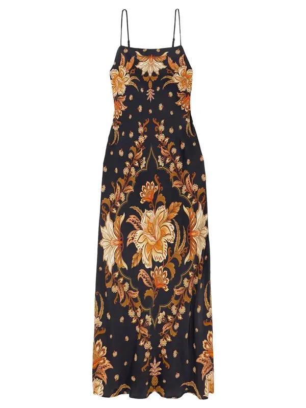 Farm Rio Paisley-print Satin-jersey Maxi Dress - Black