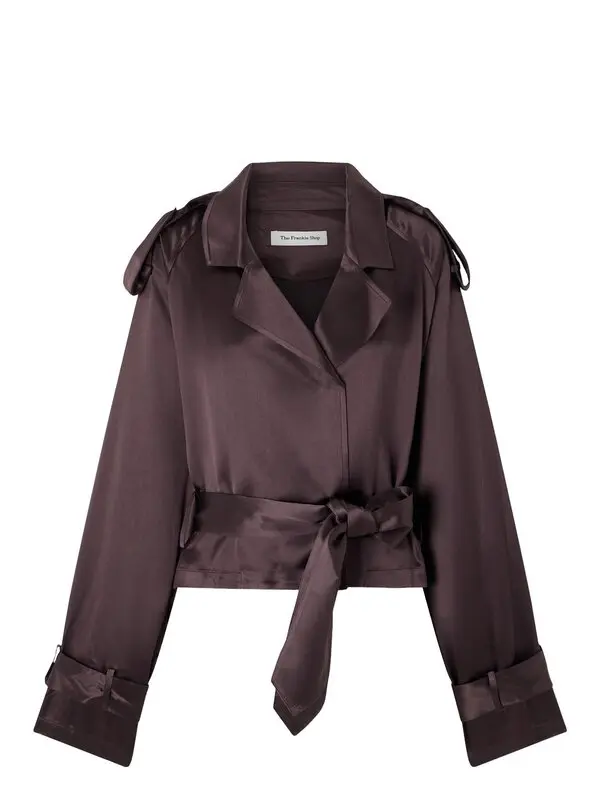 THE FRANKIE SHOP Simona Belted Satin Jacket - Brown