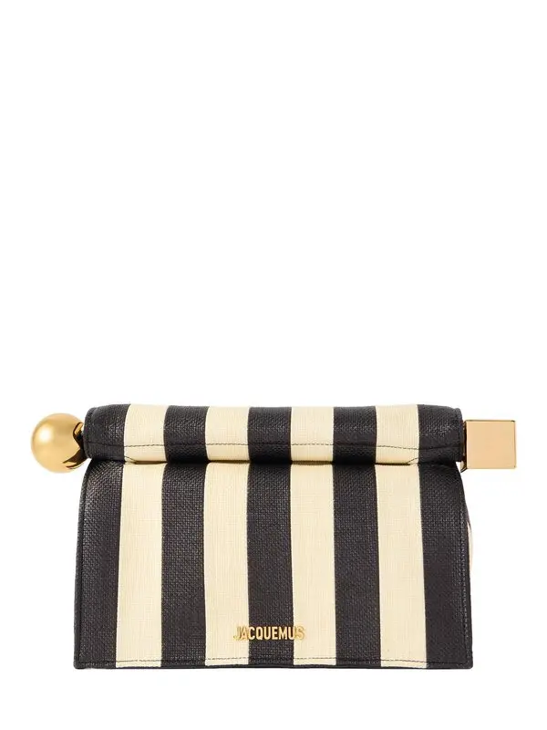 Jacquemus Leather-trimmed Striped Woven Clutch - Black