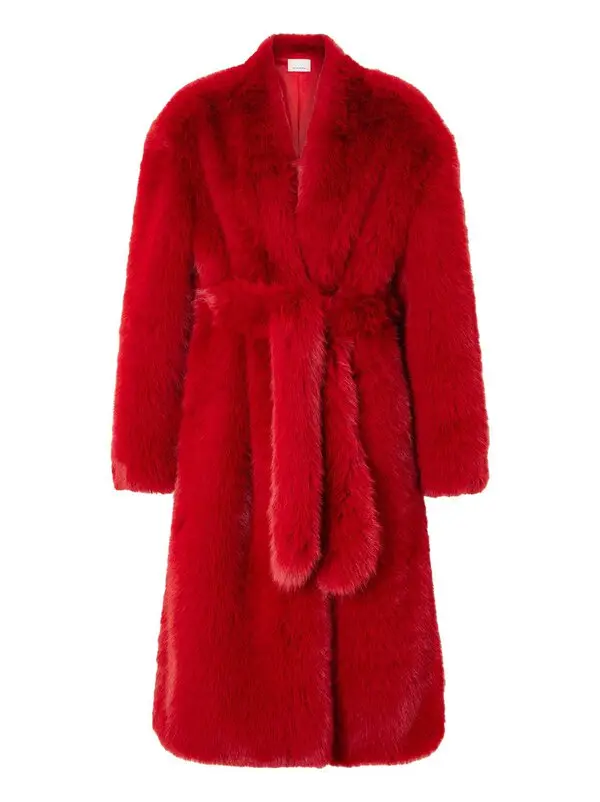 THE FRANKIE SHOP Destini Belted Padded Plush Coat - Red