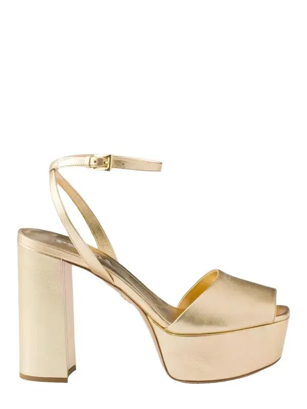 Prada Metallic Leather Platform Sandals - Gold