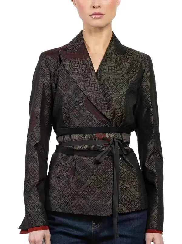 IBRIGU Geometric-print Belted Jacket - Black