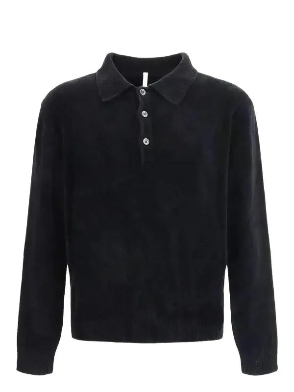 SUNFLOWER Chenille Button Polo Shirt - Black