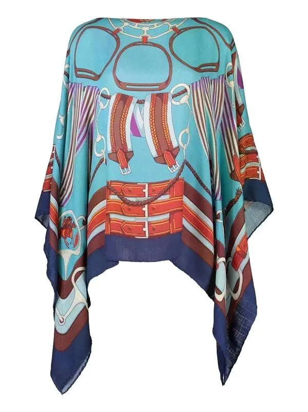 Rani Arabella Printed Poncho - Blue