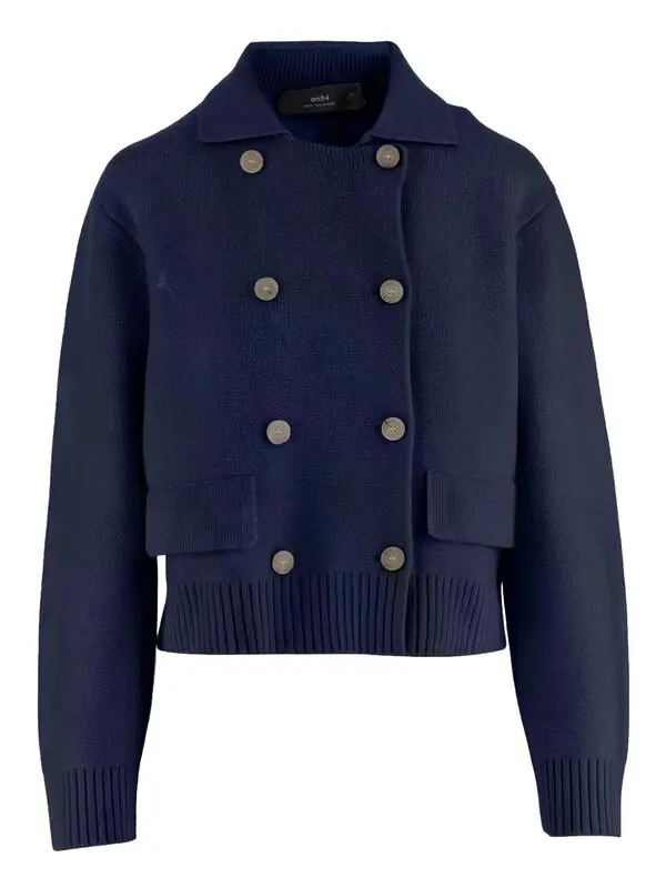 Arch4 Double-breasted Cashmere Knit Jacket - Blue