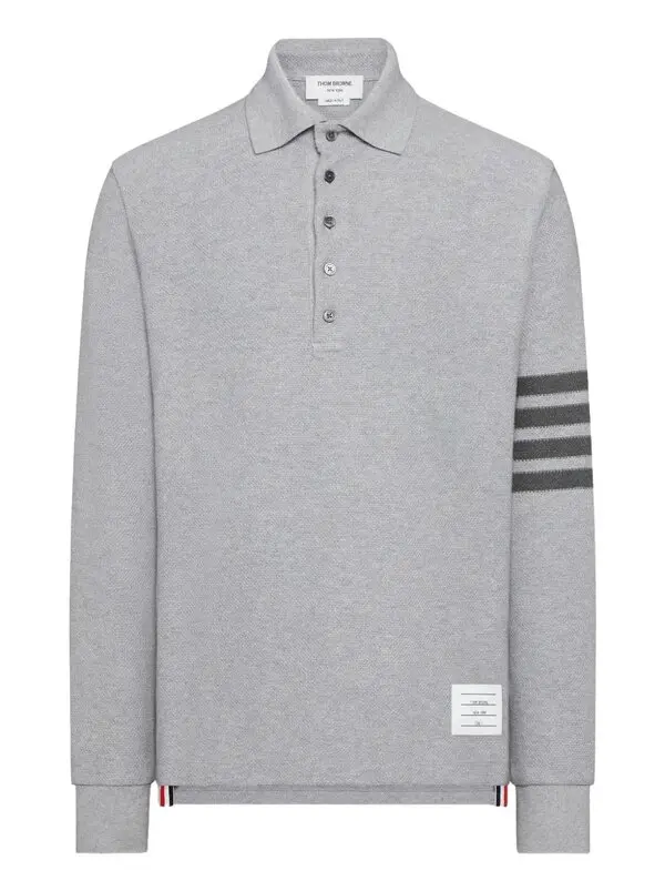 Thom Browne 4-bar Textured-pique Long-sleeved Polo Shirt - Grey