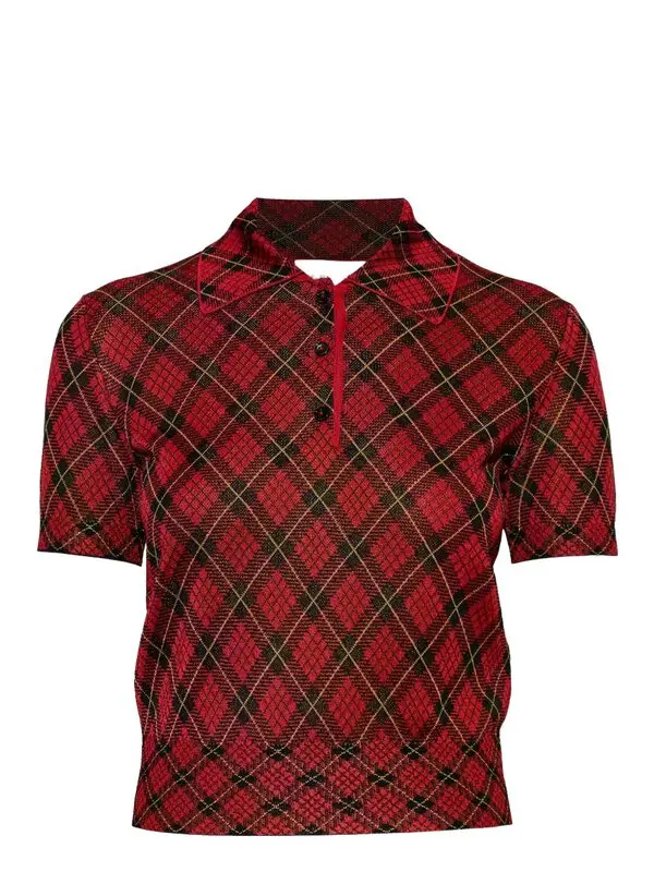 Alexander McQueen Argyle Button Polo Top - Red