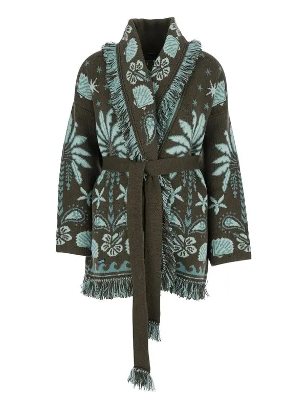 Alanui Geometric Motif Wool Cardigan With Fringed Hem - Multicolor
