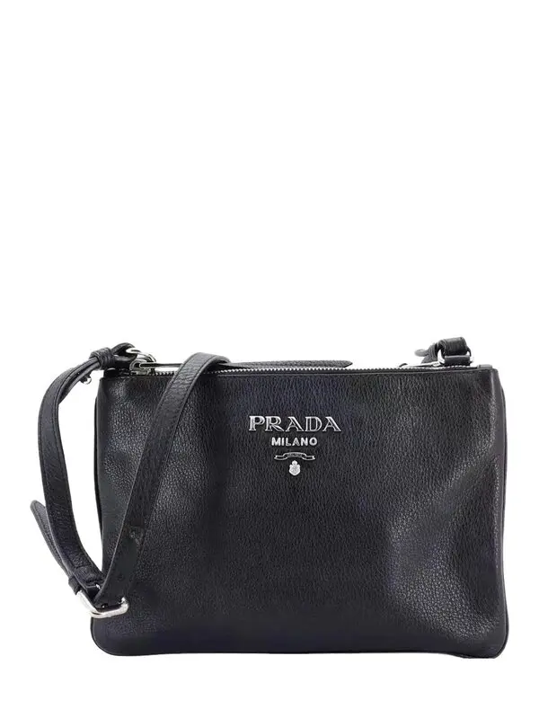Prada Double Zip Vitello Daino Small Crossbody Bag - Blue