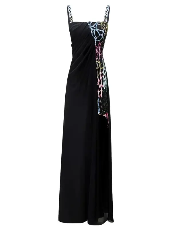 GEMY MAALOUF Draped Beaded Maxi Dress - Black