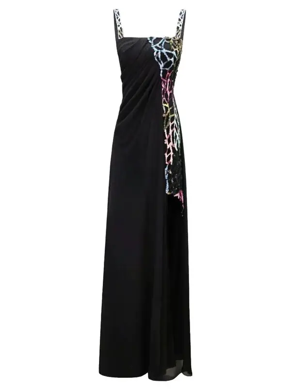 GEMY MAALOUF Draped Beaded Maxi Dress - Black
