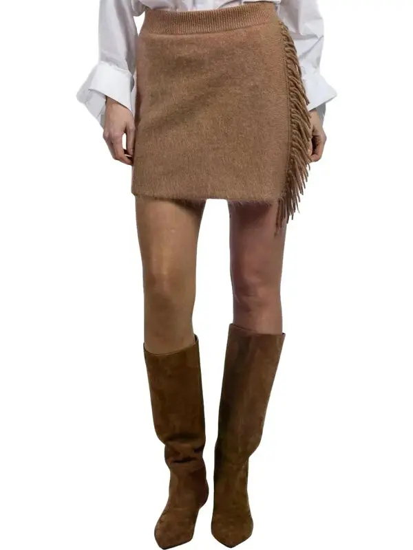 White + Warren Fringe-detail Knitted Skirt - Brown