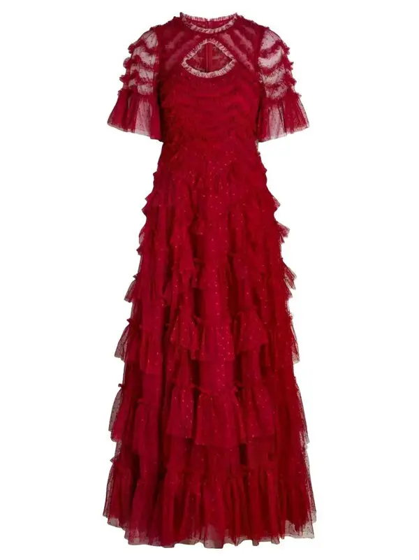 NEEDLE & THREAD Aviana Ruffled Maxi Dress - Red