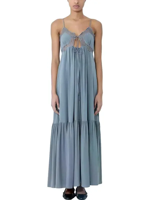 Chloé Lace-trim Tiered Maxi Dress - Grey