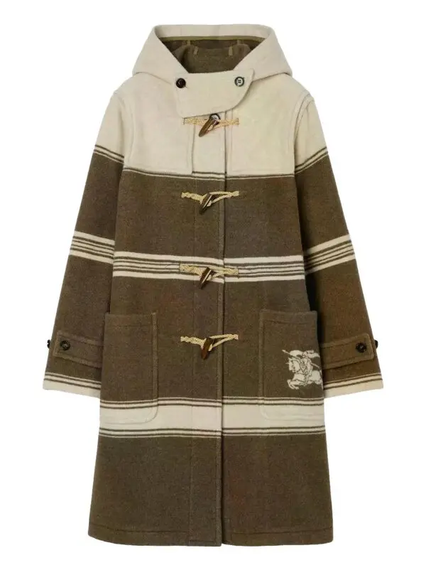 Burberry Striped Wool-blend Duffle Coat - Brown