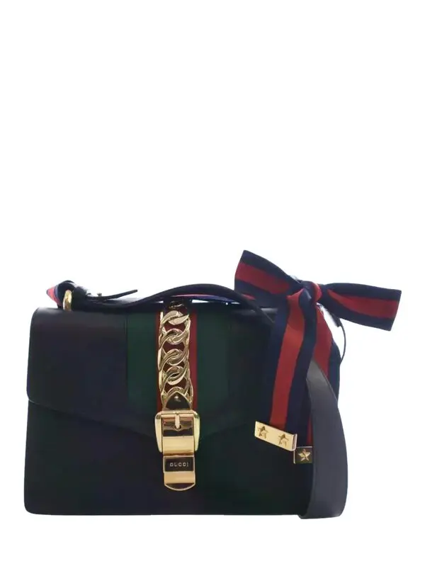 Gucci Small Leather Sylvie Web Satchel - Black