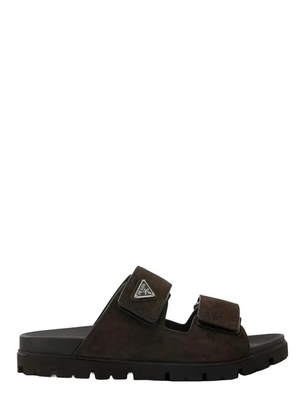Prada Logo-appliqué Strapped Sandals - Brown