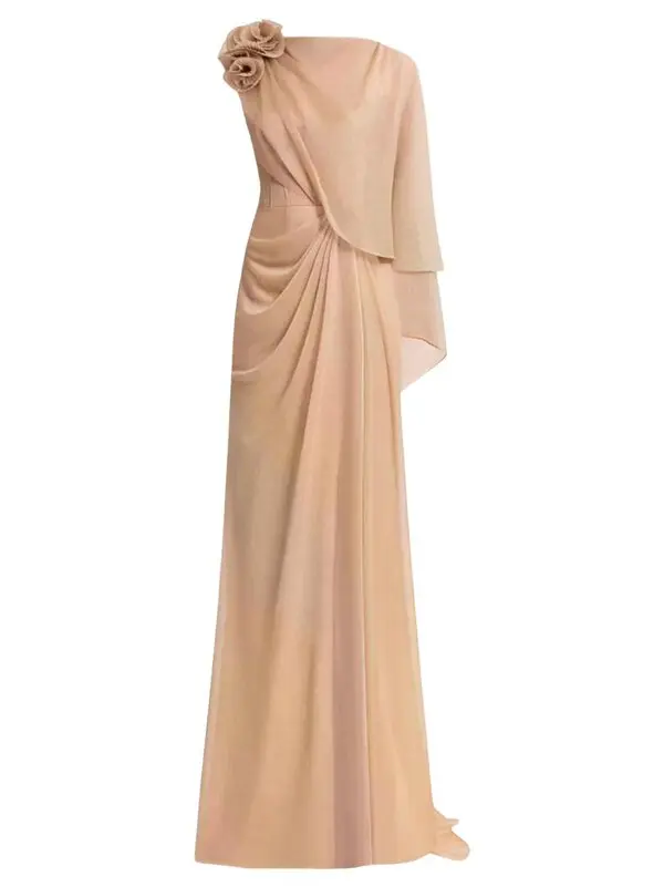 GEMY MAALOUF Floral-appliqué Draped Gown - Neutrals