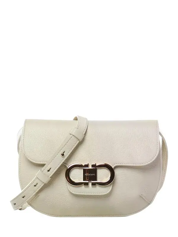 FERRAGAMO Grained Leather Cross Body Bag With Gancio Detail - Neutrals