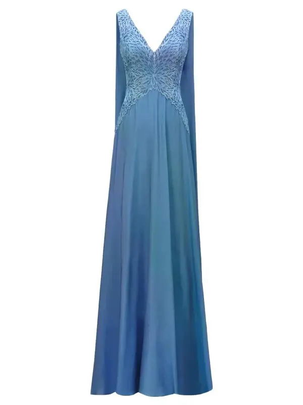 GEMY MAALOUF Beaded Corset Cape Gown - Blue