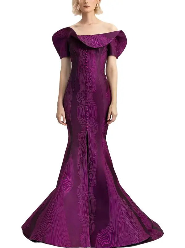 GEMY MAALOUF Draped Off-shoulder Gown - Purple