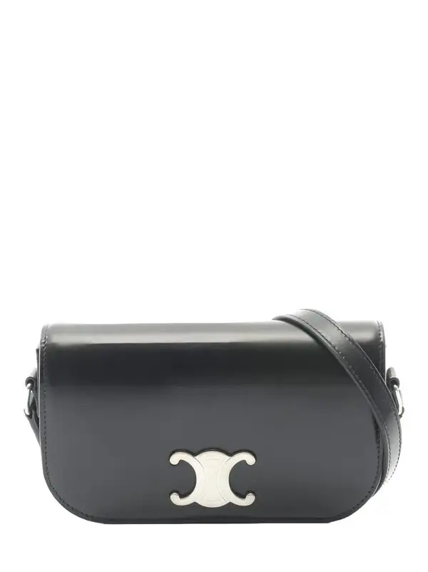 Celine Triomphe Leather Shoulder Bag - Black