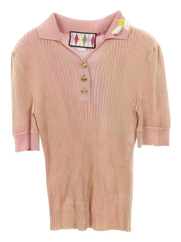Gucci 2010s Bead-embellished Knitted Polo Shirt - Pink