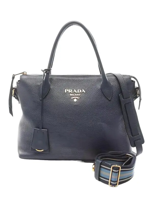 Prada 2010s Leather Two-way Tote Bag - Blue