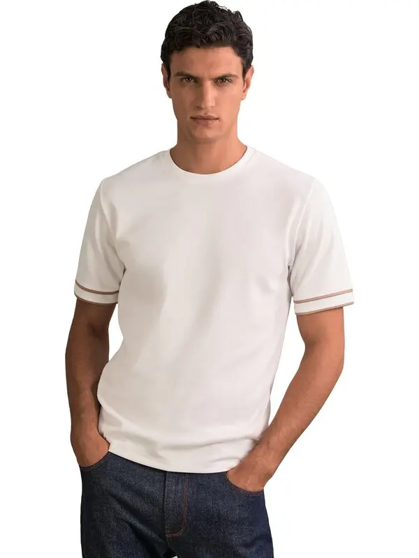 REISS Oscar Textured Crew-neck Tipped T-shirt - White