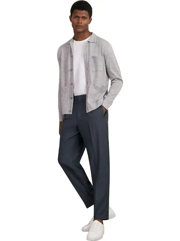 REISS Relaxed Drawstring Trousers With Turn-up Cuffs - Steel Blue