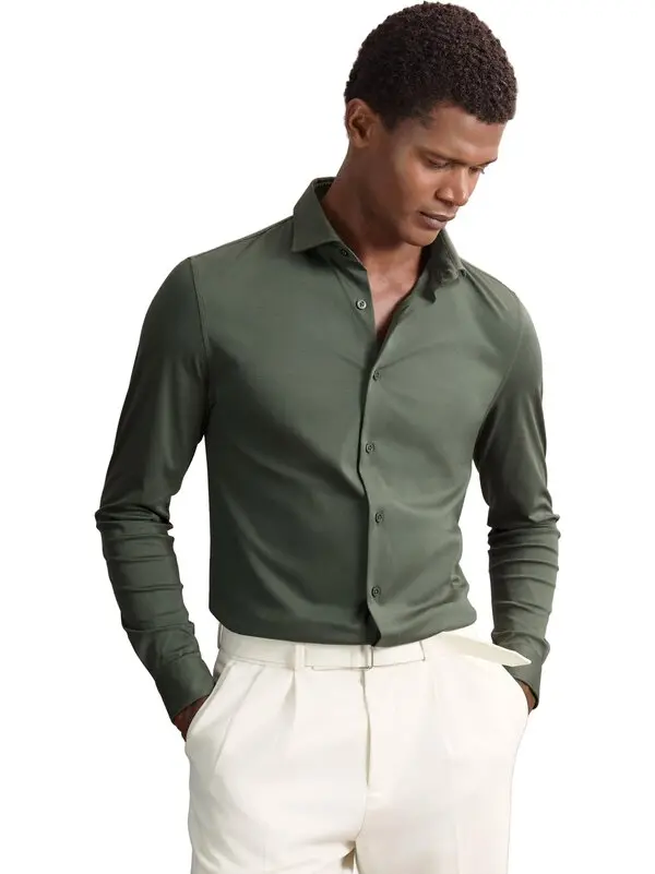 REISS Duke Air-water Cotton Slim-fit Shirt - Kale Green