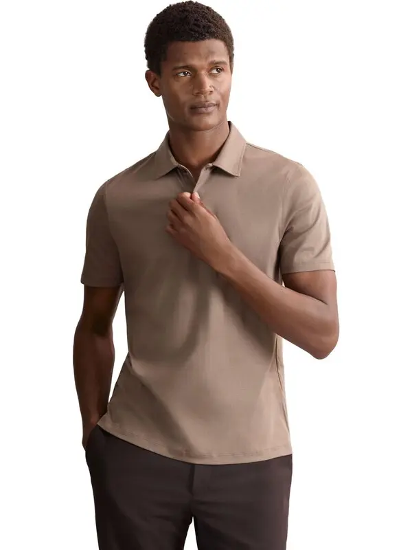 REISS Earl Air-water Cotton Polo Shirt - Taupe Brown