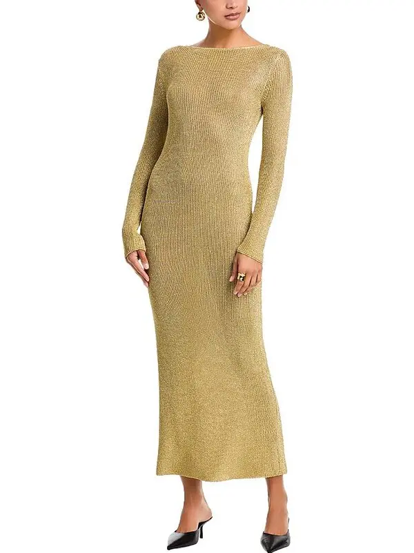 Staud Nikitta Metallic Knit Maxi Dress - Gold