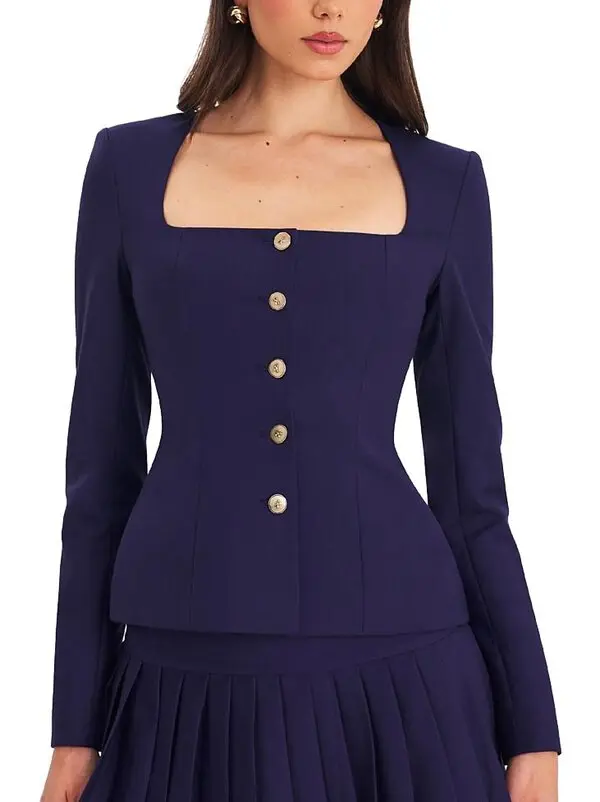 MISS CIRCLE Square Neckline Peplum Blazer - Indigo