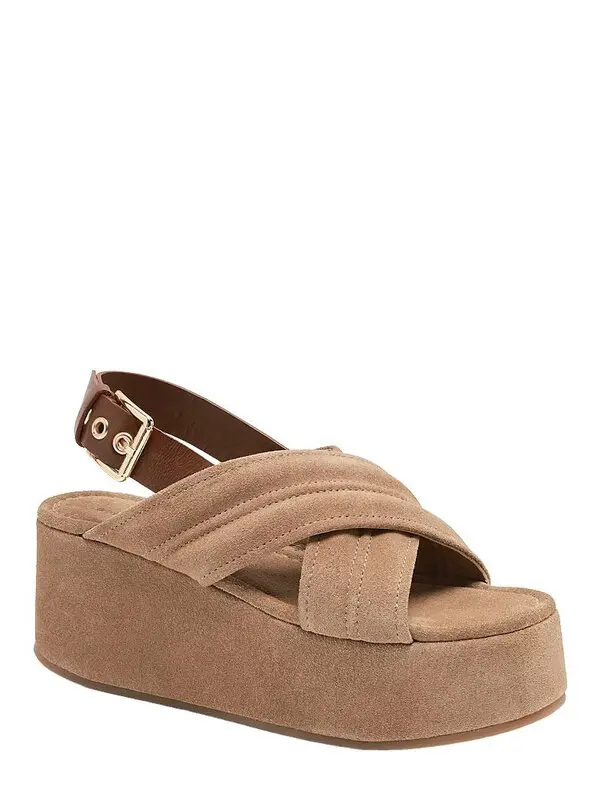 Free People Beach Party Platform Sandals - Fawn Suede