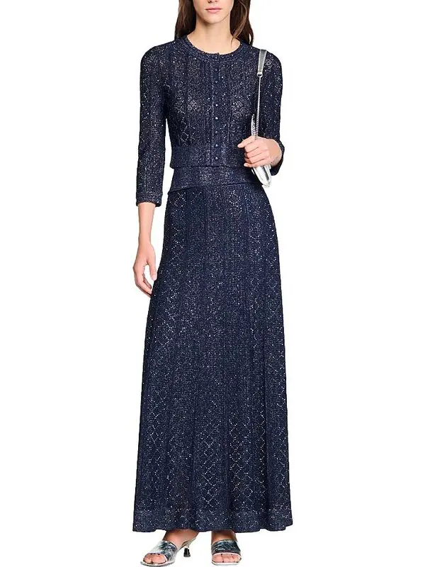 Sandro Strass Knit Cropped Cardigan - Navy Blue