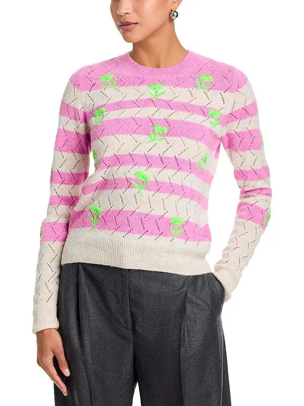 Essentiel Antwerp Striped Intarsia Knit Sweater With Embroidery - Pinky Sugar