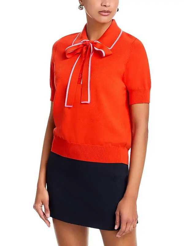 Essentiel Antwerp Collared Tie Neck Sweater - Nectarine