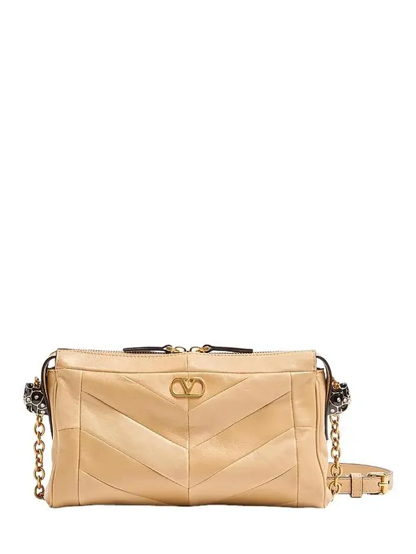 Valentino Garavani Panthea Small Vlogo Leather Shoulder Bag - Beige