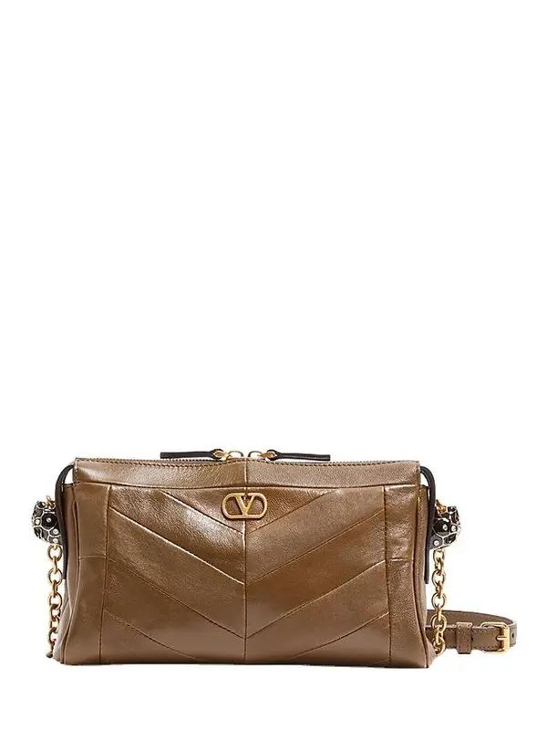 Valentino Garavani Panthea Small Vlogo Leather Shoulder Bag - Tundra