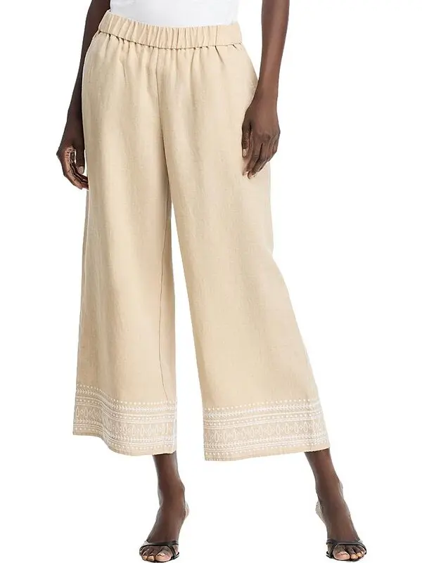 Tommy Bahama Two Palms Embroidered Linen Culotte Pants - Natural