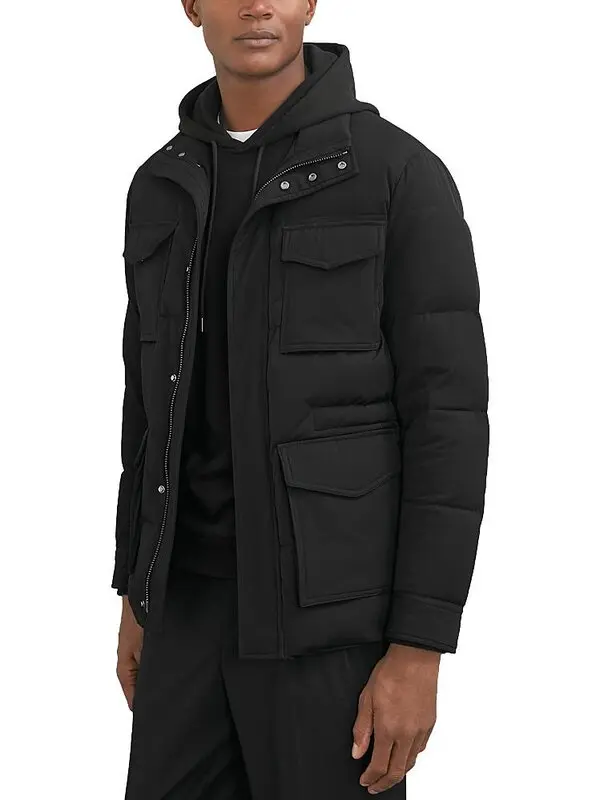 REISS Mercury Long Sleeve Quilted Puffer Jacket - Navy